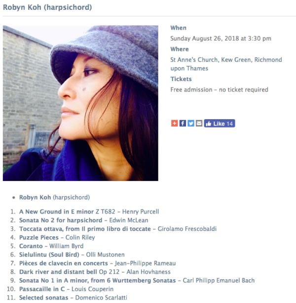 Robyn Koh in recital | Edwin McLean